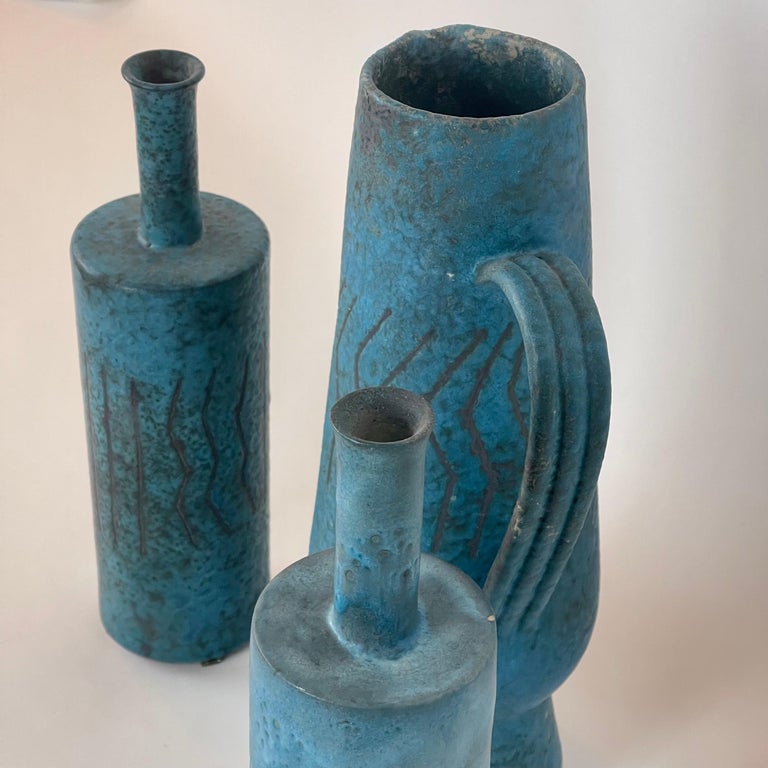 Mid-Century Modern Set of Two Italian Light Blue Ceramic Bottles and ...
