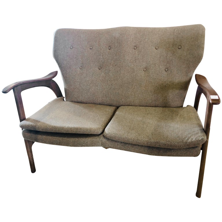 Mid-Century Modern Settee Sofa or Loveseat at 1stDibs