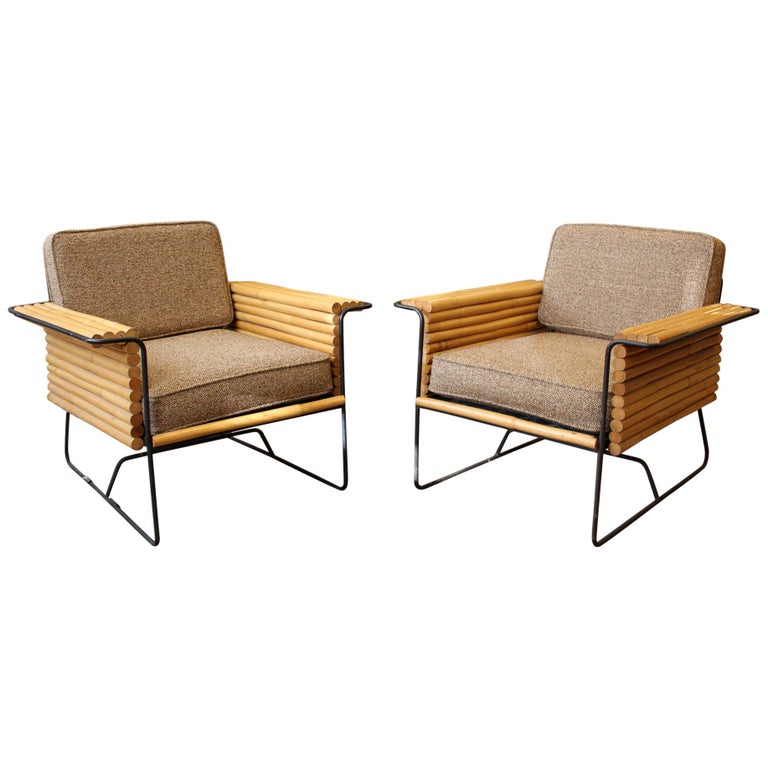 Mid-Century Modern Shirley Ritts Bamboo and Wrought Iron Pair of Ski ...