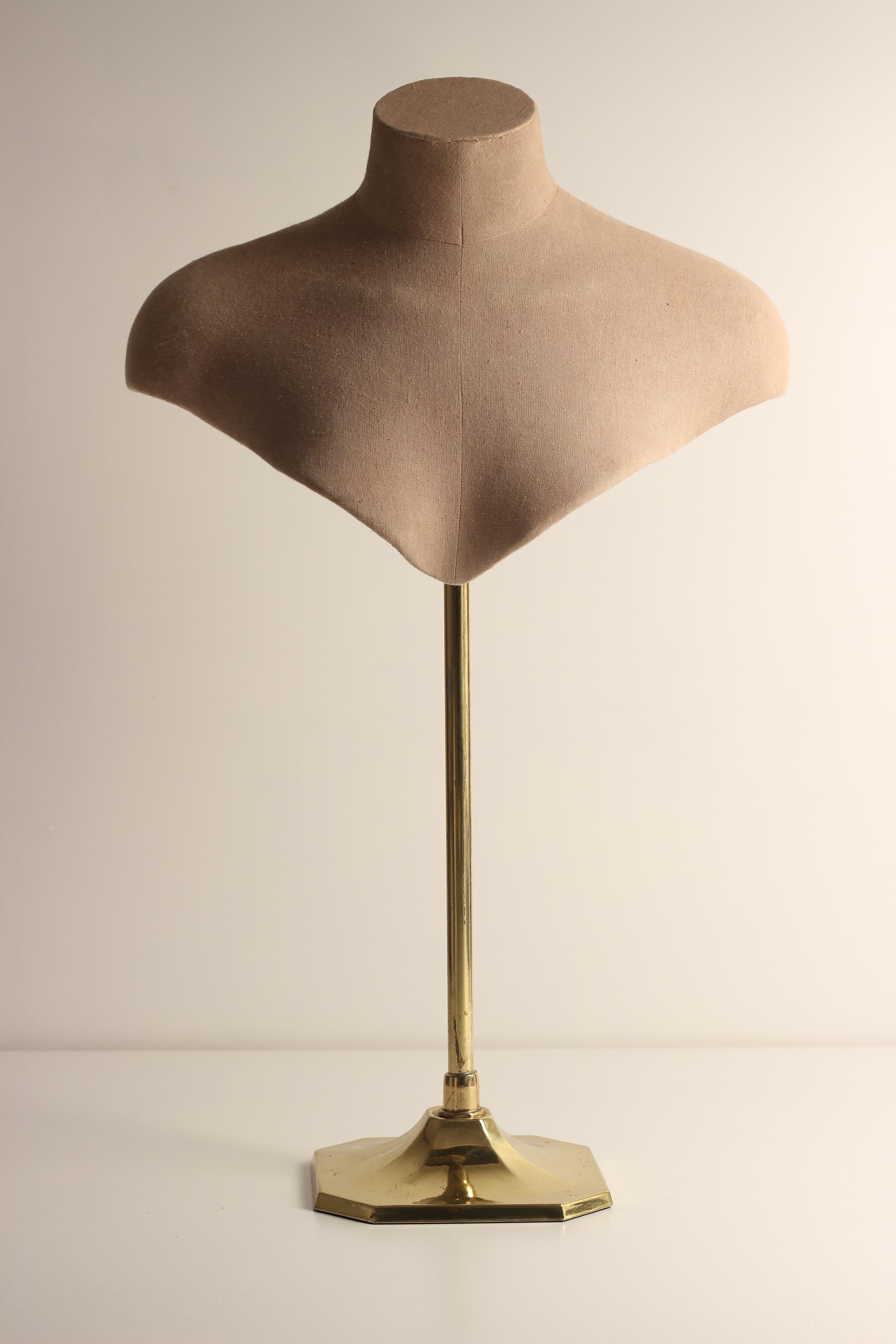 Mid-Century Modern Shop Display Female Bust with Extendable Brass Stand ...
