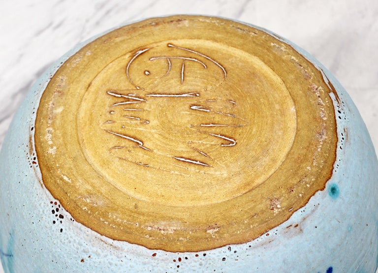 Mid-Century Modern Signed J.T. Abernathy Blue Glazed Ceramic Pot, 1960s ...