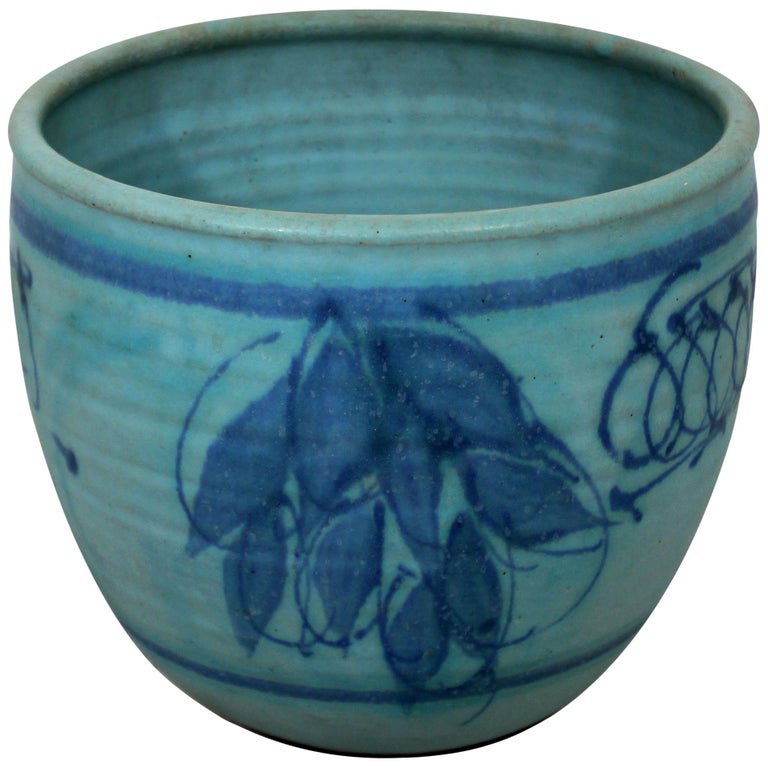 Mid-Century Modern Signed J.T. Abernathy Blue Glazed Ceramic Pot, 1960s ...