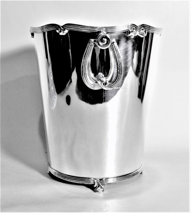 Mid-Century Modern Silver Plated Footed Ice Bucket with Banded Ribbon ...