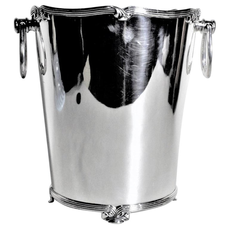 Mid-Century Modern Silver Plated Footed Ice Bucket with Banded Ribbon ...