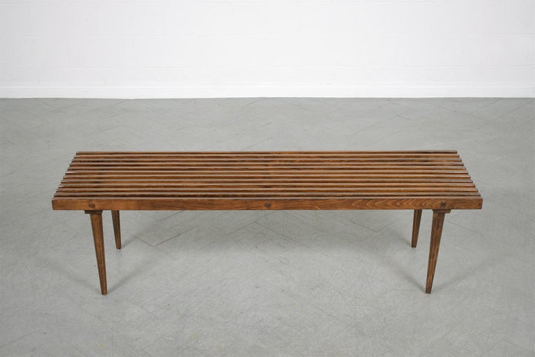 Vintage Mid-Century Modern Slat Bench For Sale at 1stDibs