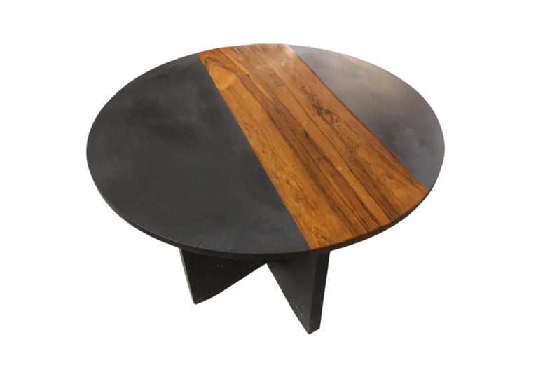 Midcentury Modern Slate with Rosewood 3' Round Table For Sale at 1stDibs