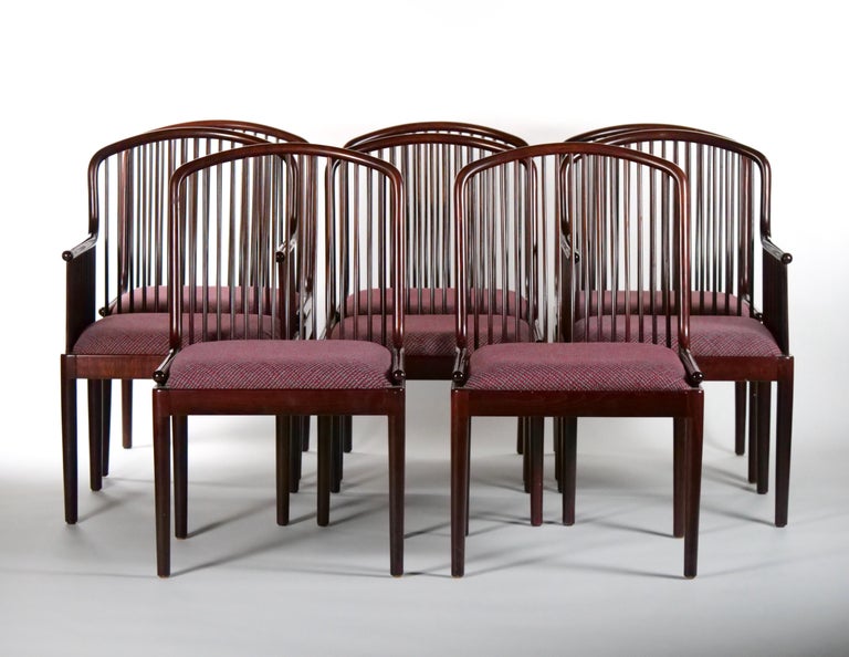 Mid-Century Modern Slatted Back / Straight Barrel Legs Dining Chair Set ...