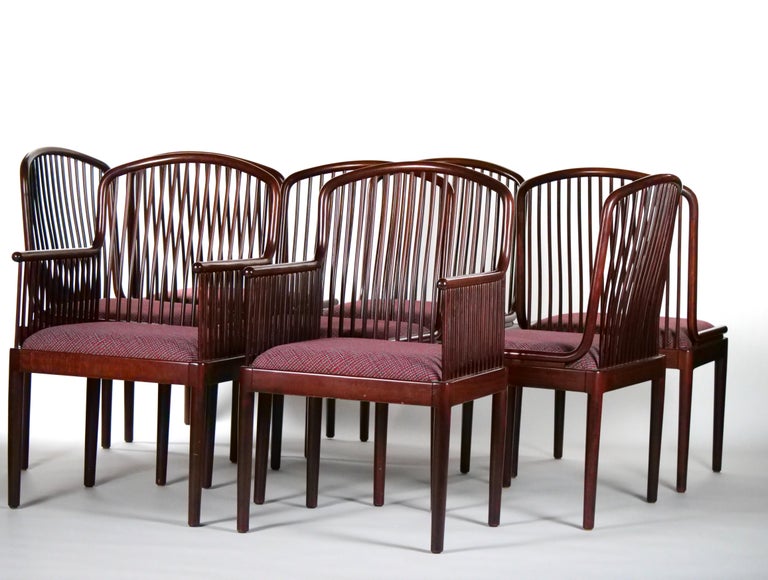 Mid-Century Modern Slatted Back / Straight Barrel Legs Dining Chair Set ...