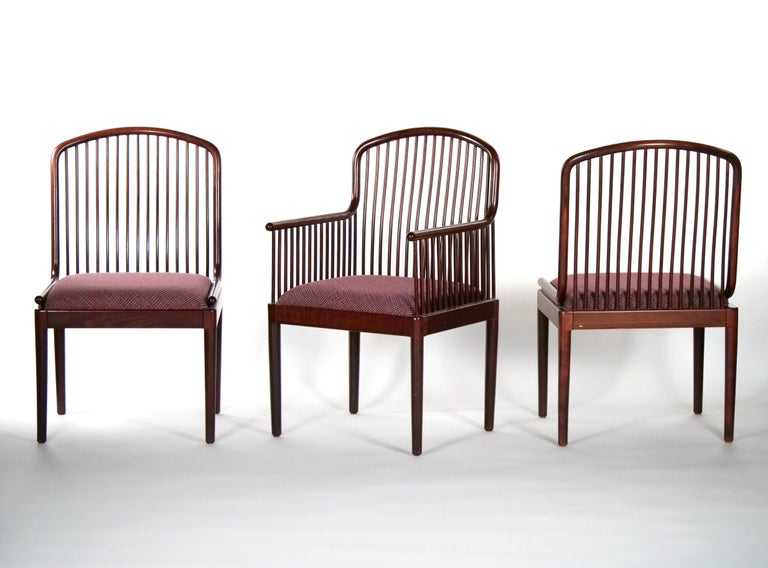Mid-Century Modern Slatted Back / Straight Barrel Legs Dining Chair Set ...