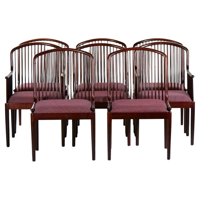 Mid-Century Modern Slatted Back / Straight Barrel Legs Dining Chair Set ...