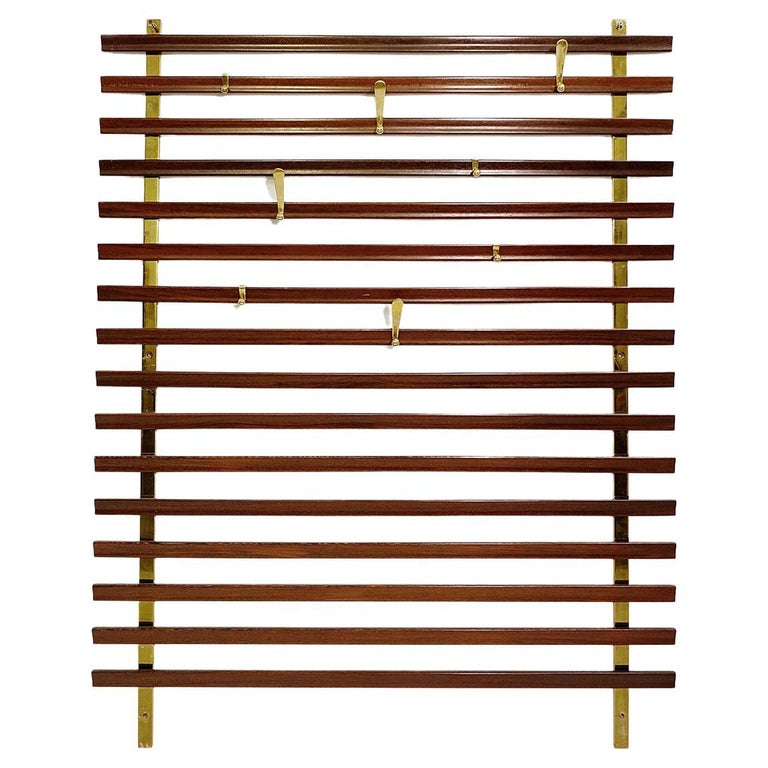 Mid Century Modern Slatted Coat Rack by Jules Wabbes, Wenge and Brass ...