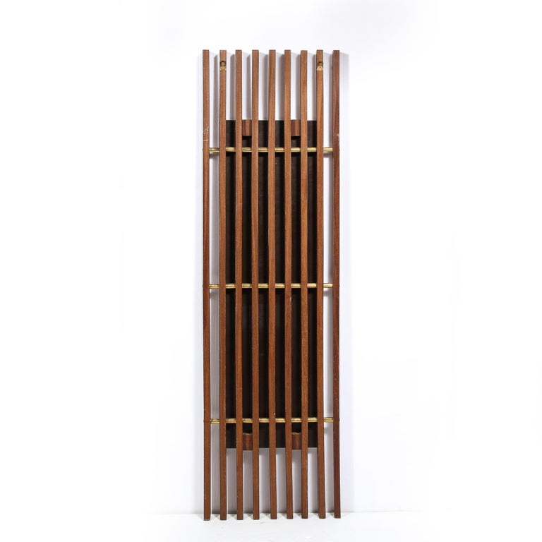 Mid-Century Modern Slatted Walnut Mirror Joined W/ Brushed Brass For ...
