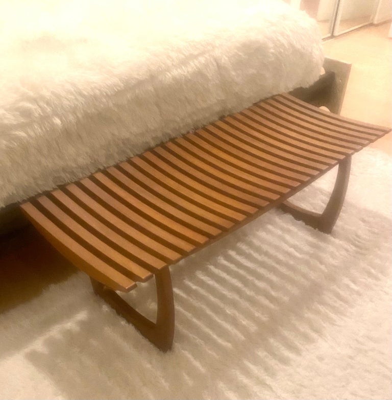 Mid-Century Modern Slatted Wood Bench For Sale at 1stDibs