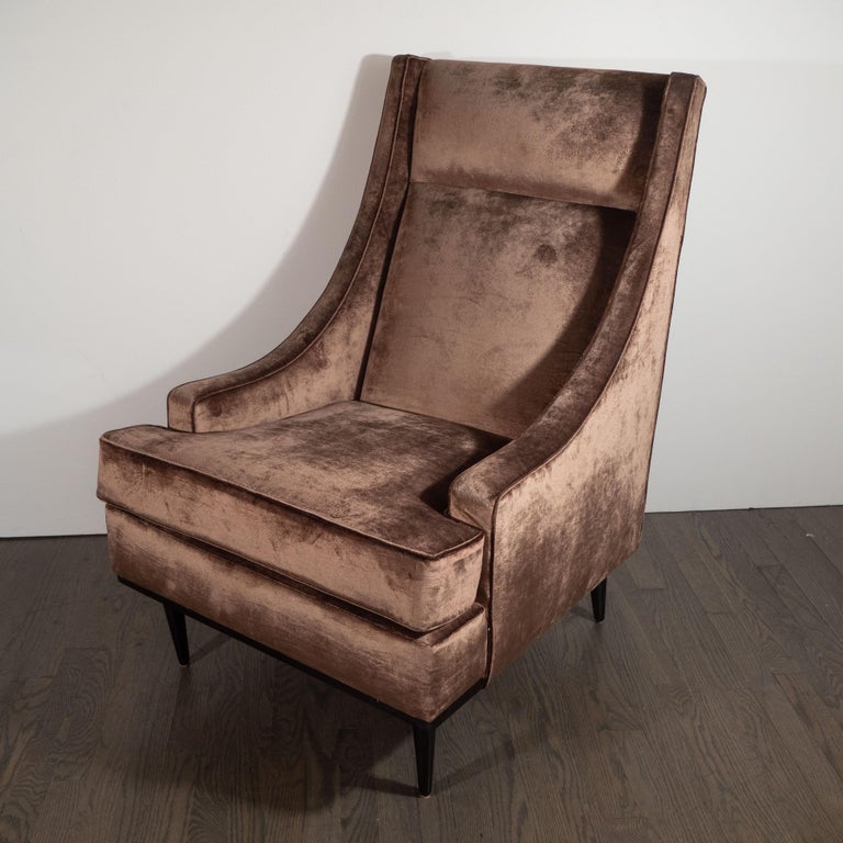 Mid-Century Modern Sleigh Back High Chair and Ottoman in Smoked Bronze ...