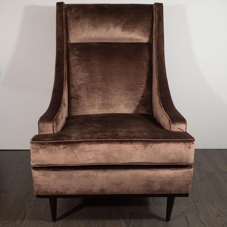 Mid-Century Modern Sleigh Back High Chair and Ottoman in Smoked Bronze ...