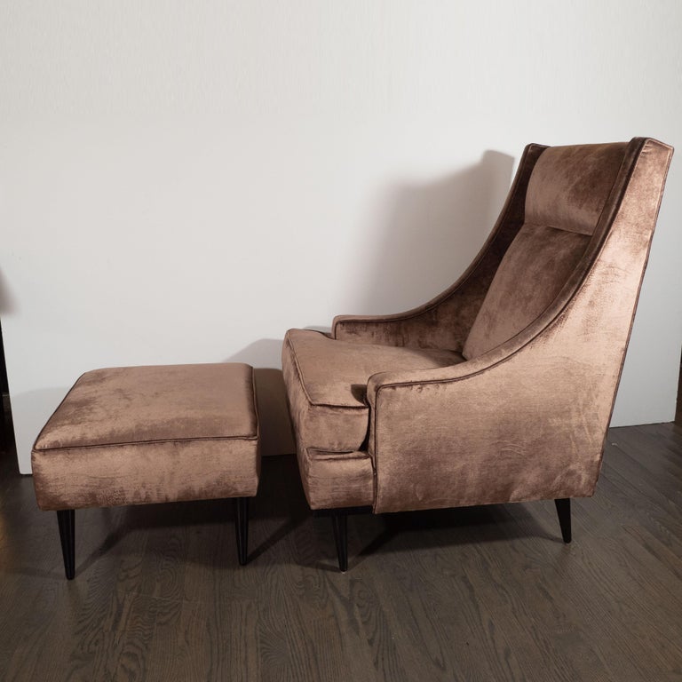 Mid-Century Modern Sleigh Back High Chair and Ottoman in Smoked Bronze ...