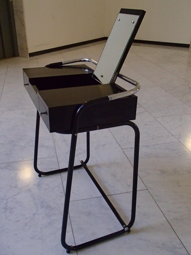 Mid-Century Modern Small Black Dressing Table or Desk with 2 Drawers ...