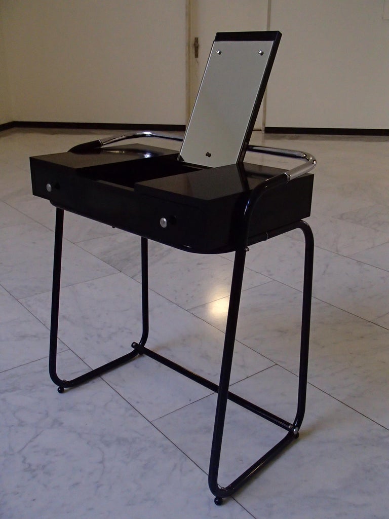Mid-Century Modern Small Black Dressing Table or Desk with 2 Drawers ...