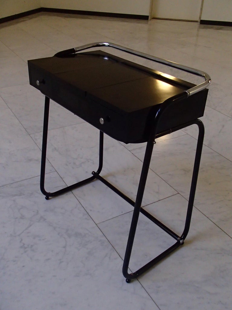 Mid-Century Modern Small Black Dressing Table or Desk with 2 Drawers ...
