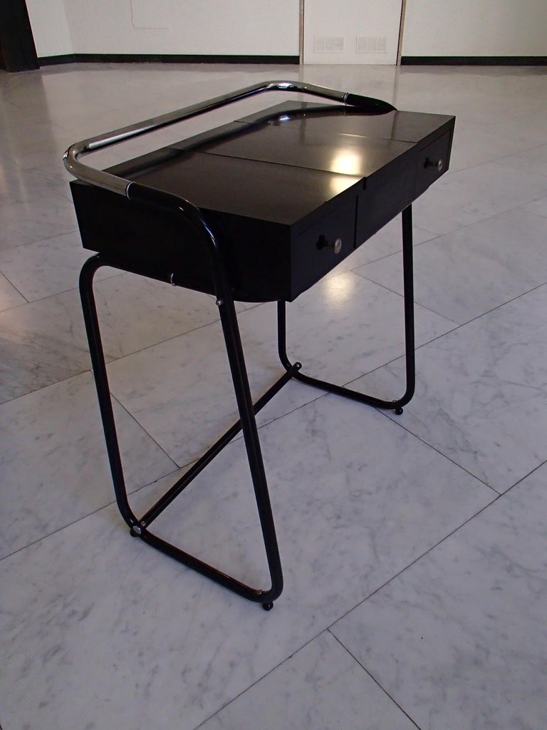 Mid-Century Modern Small Black Dressing Table or Desk with 2 Drawers ...