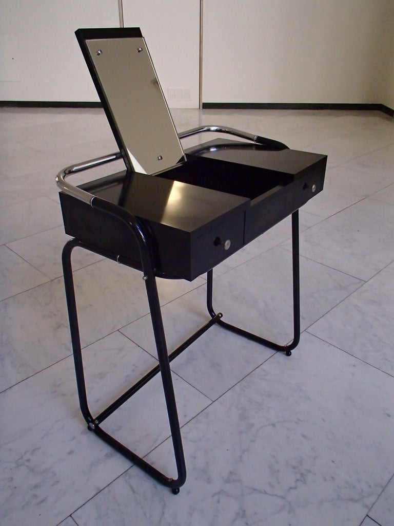 Mid-Century Modern Small Black Dressing Table or Desk with 2 Drawers ...