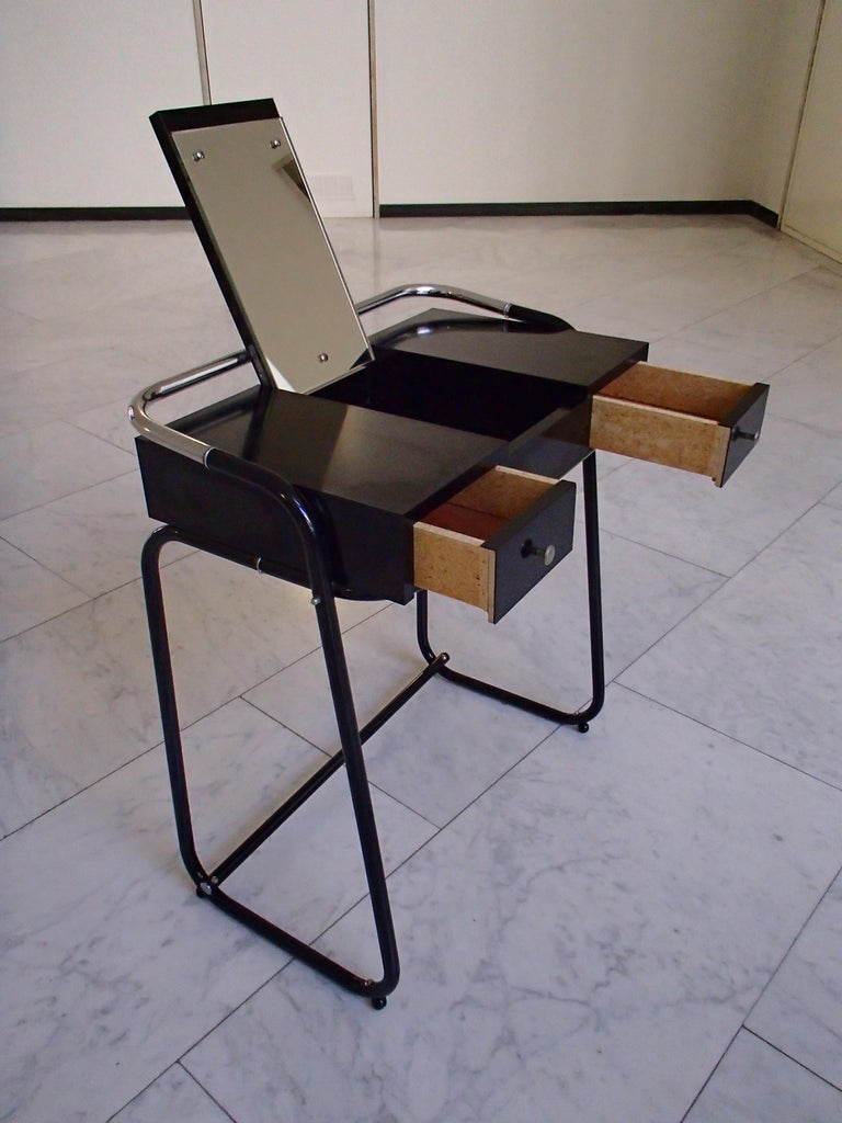 Mid-Century Modern Small Black Dressing Table or Desk with 2 Drawers ...