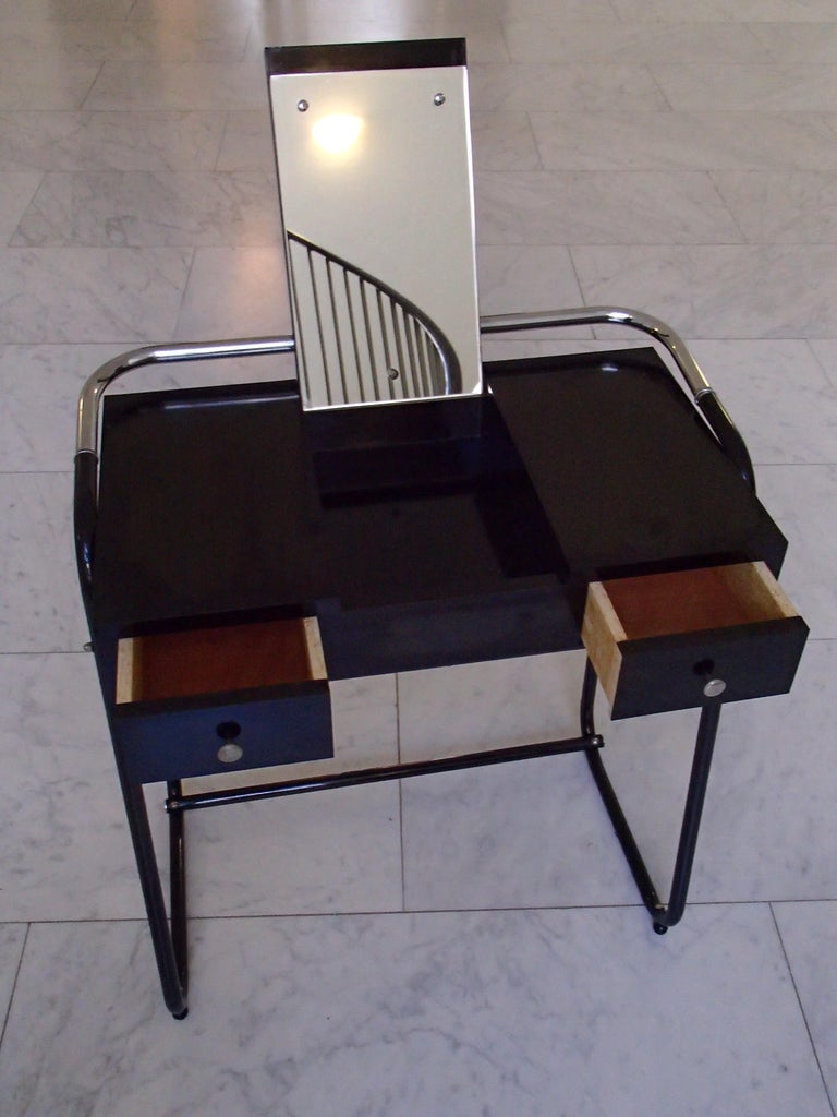 Mid-Century Modern Small Black Dressing Table or Desk with 2 Drawers ...