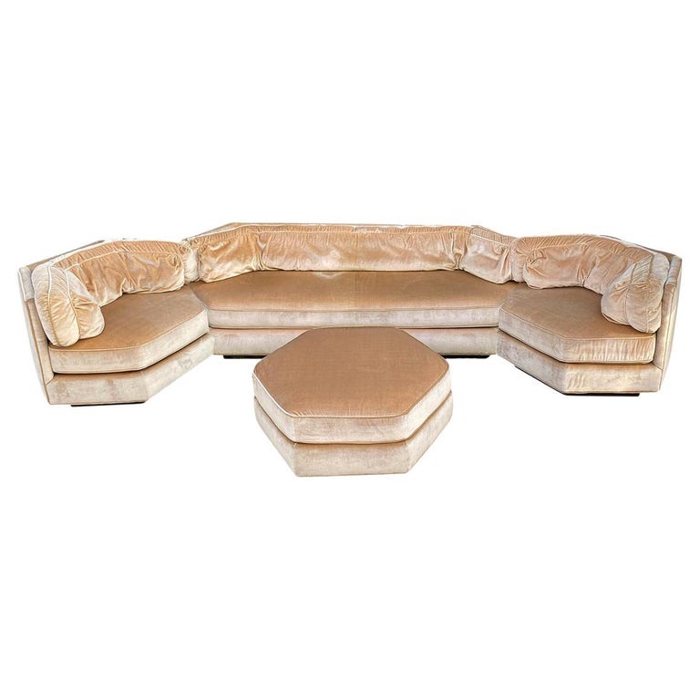 Mid-Century Modern Sofa and Four Chairs in Hexagonal Form at 1stDibs