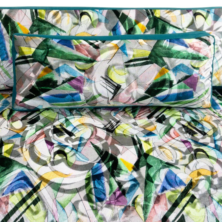 Mid-Century Modern Sofa Upholstered in Turquoise and Abstract Patterned ...