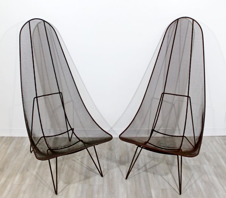 Mid-Century Modern Sol Bloom Pair of Black Iron Scoop Outdoor Patio ...