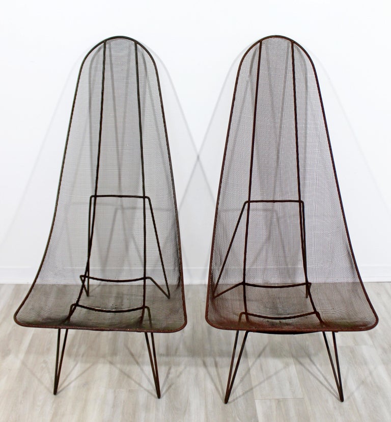 Mid-Century Modern Sol Bloom Pair of Black Iron Scoop Outdoor Patio ...