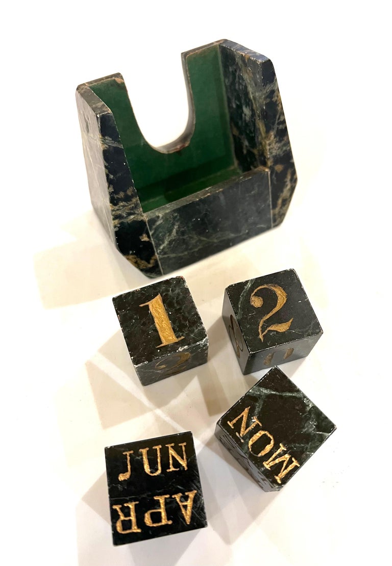 Mid-Century Modern Solid Green Marble Perpetual Desk Top Calendar For ...