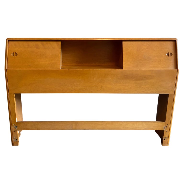 Mid-Century Modern Solid Maple Full Size Headboard with sliding doors Heywood For Sale at 1stDibs