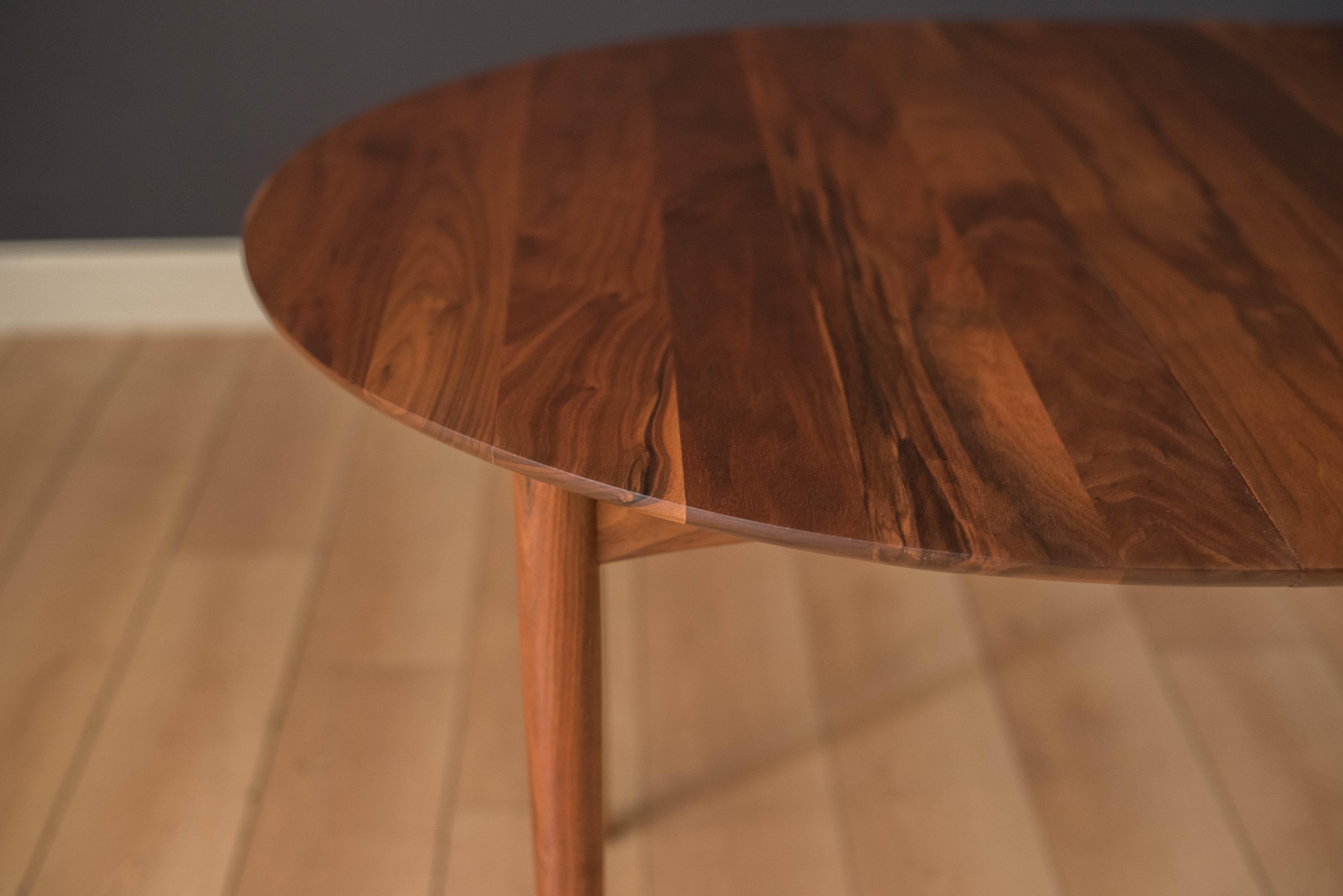 Mid-Century Modern Solid Walnut Round Extension Dining Table at 1stDibs