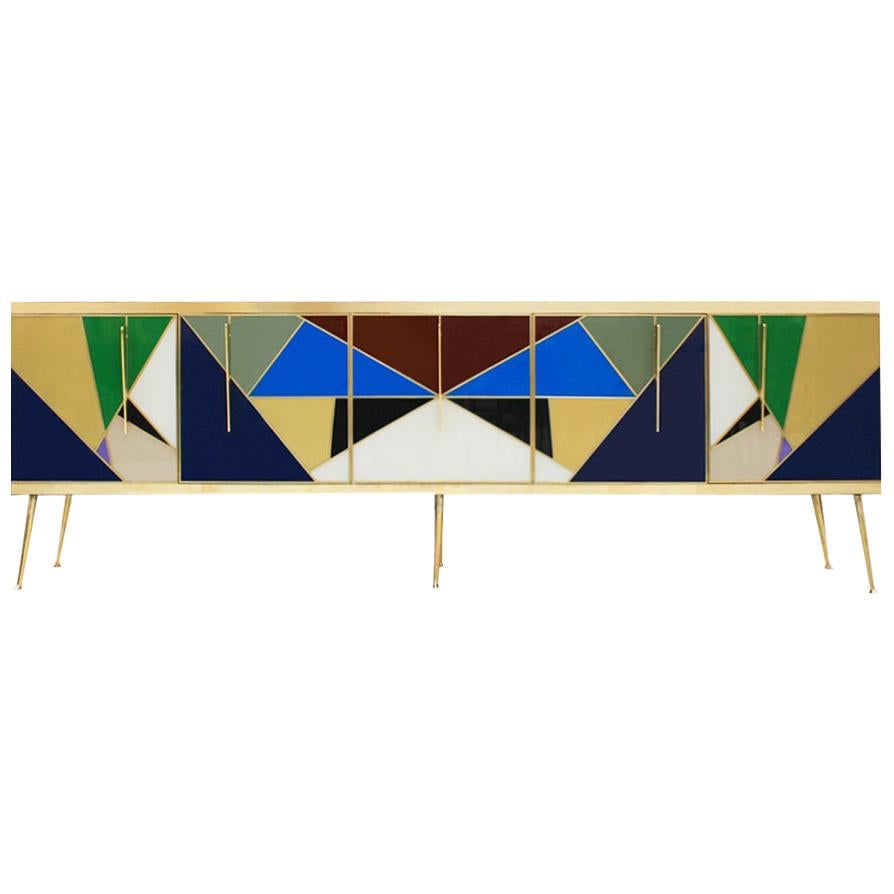 Mid-Century Modern Solid Wood and Colored Glass Italian Sideboard at ...