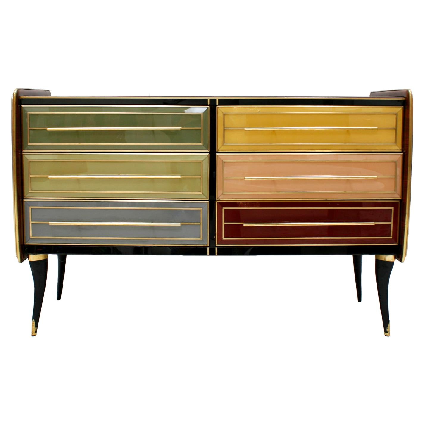 Mid-Century Modern Style Solid Wood and Colored Glass Italian Sideboar ...