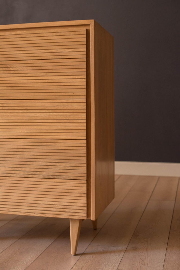 Mid Century Modern Solid Wood Slatted Highboy Storage Dresser Chest at ...