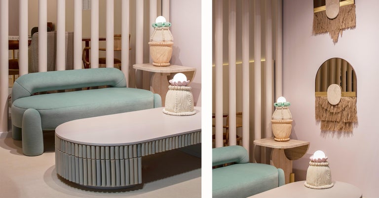 DOOQ Mid-Century Modern Souk Ecru Linen Mirror For Sale at 1stDibs