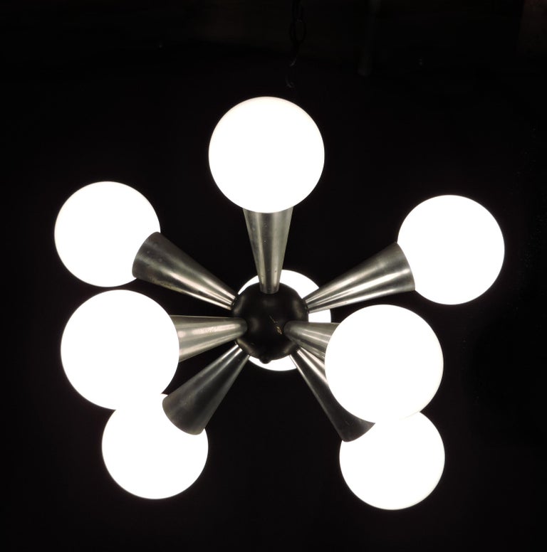 Mid-Century Modern Sputnik 8 Light Aluminum and Glass Chandelier For ...