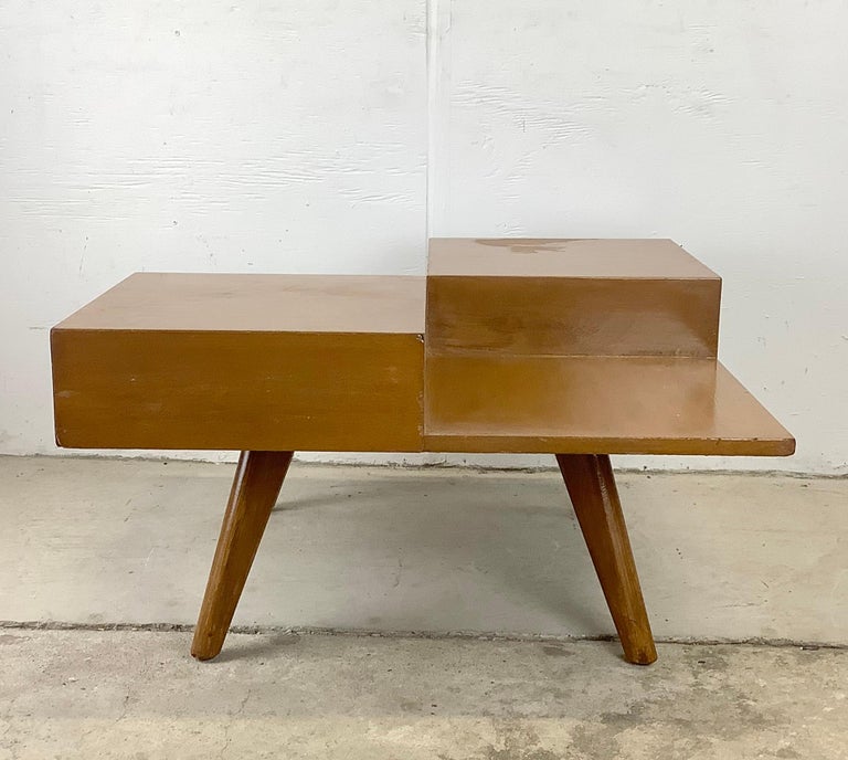 Mid-Century Modern Square Coffee Table with Two Drawers For Sale at 1stDibs