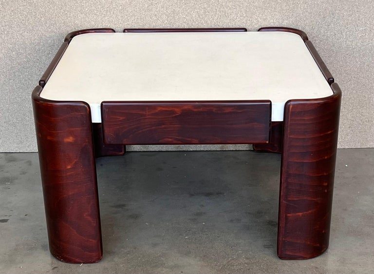 Mid-Century Modern Square Table with Curved Legs and White Top For Sale ...