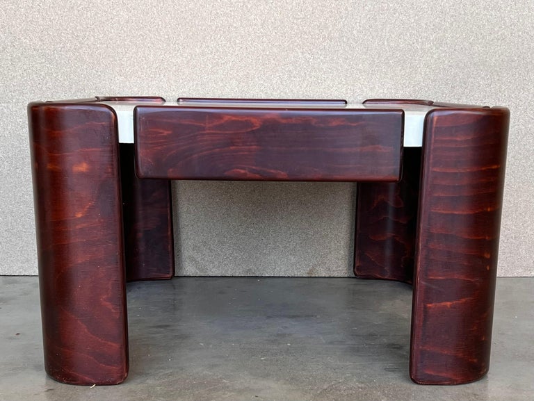 Mid-Century Modern Square Table with Curved Legs and White Top For Sale ...