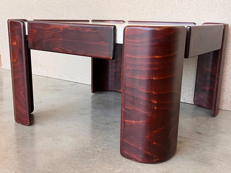 Mid-Century Modern Square Table with Curved Legs and White Top For Sale ...