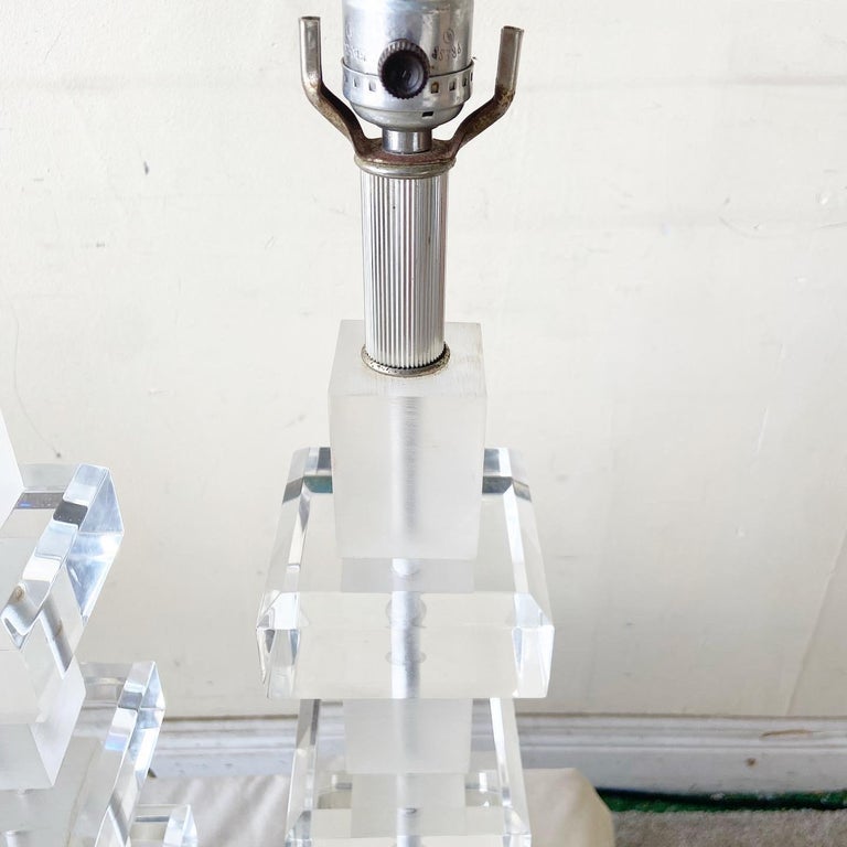 Mid-Century Modern Stacked Lucite Block Table Lamps, a Pair For Sale at ...