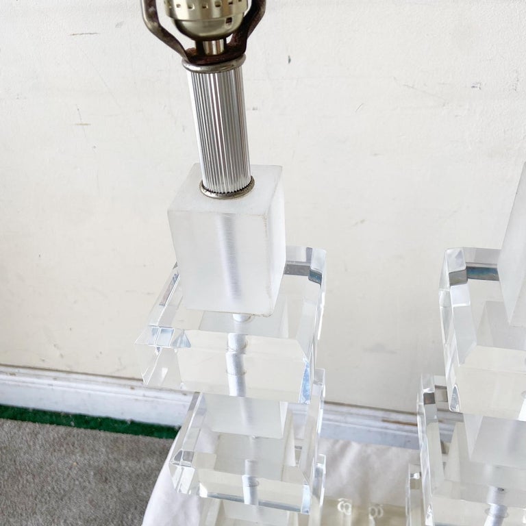 Mid-Century Modern Stacked Lucite Block Table Lamps, a Pair For Sale at ...