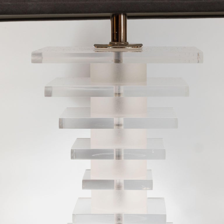 Mid-Century Modern Stacked Lucite Skyscraper Table Lamp with Nickel ...