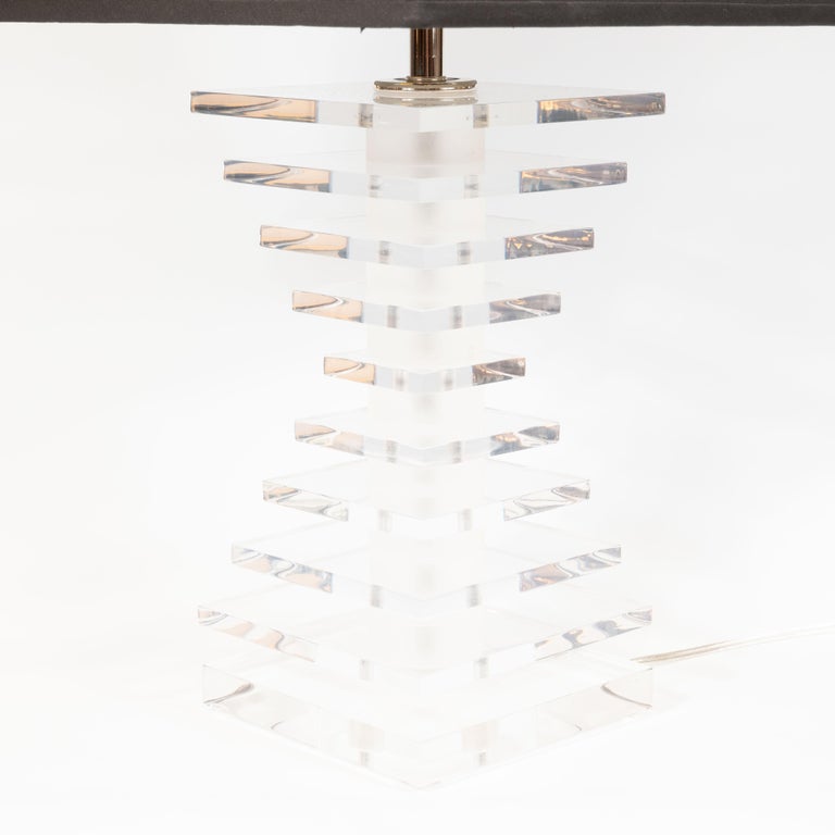 Mid-Century Modern Stacked Lucite Skyscraper Table Lamp with Nickel ...