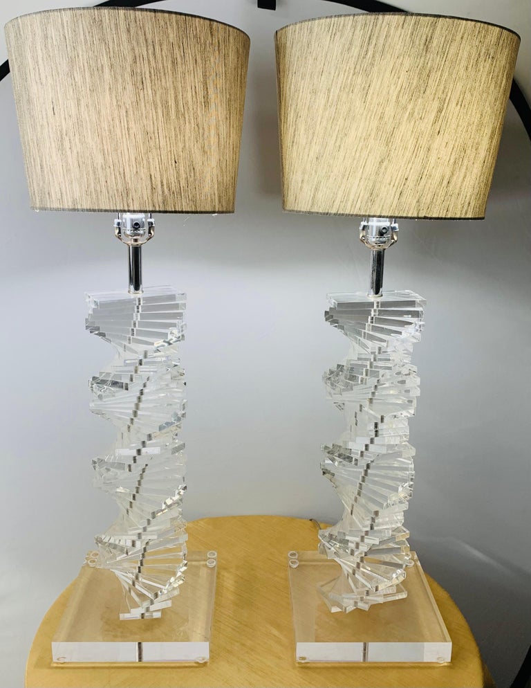 Mid-Century Modern Stacked Lucite Table Lamp "Grand Staircase", a Pair ...