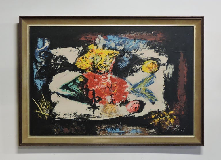 Mid-Century Modern Still Life Painting with Fish signed F. Pascal For ...