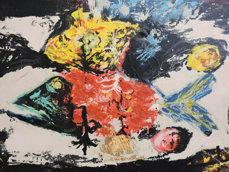 Mid-Century Modern Still Life Painting with Fish signed F. Pascal For ...